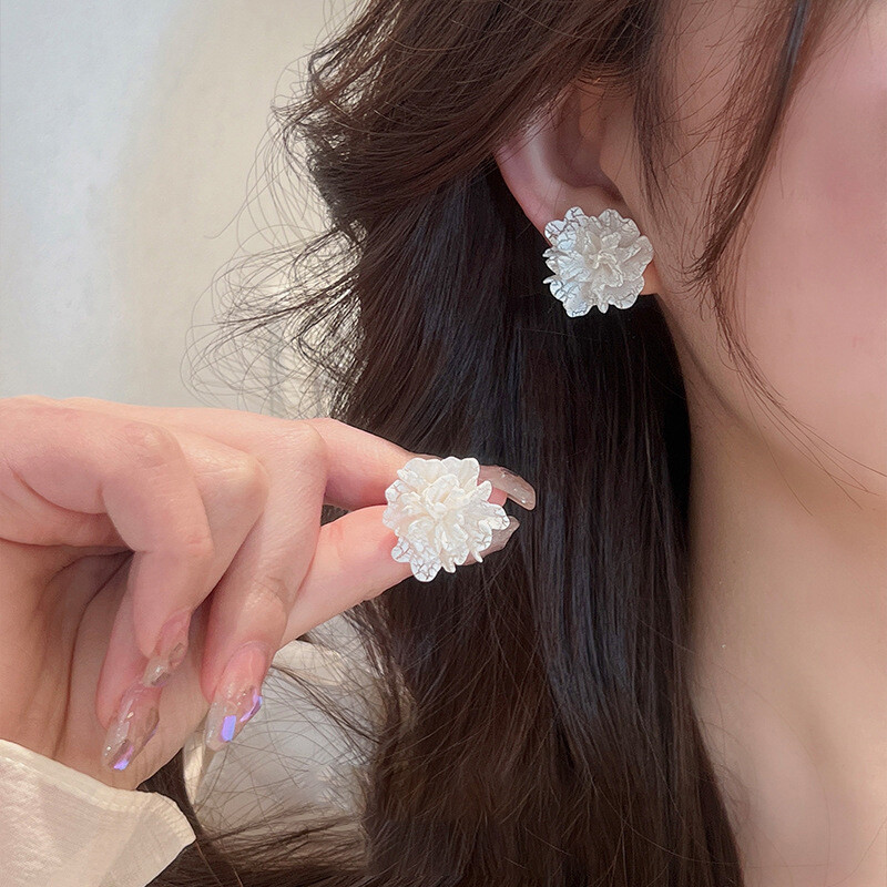 1Pair Ice Crack Flower Ear Studs Trendy Temperament Elegant Fashion ...