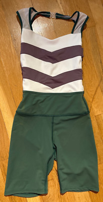 Tiger Friday dancewear child XL unitard shorts. green, ivory & purple ...