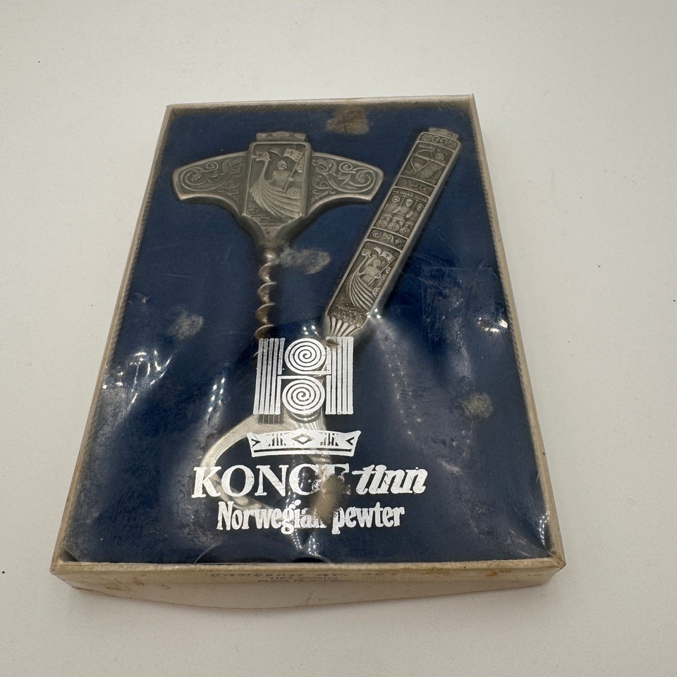 Kongetinn NORWEGIAN Pewter Bar Set Corkscrew Bottle Opener Viking ...