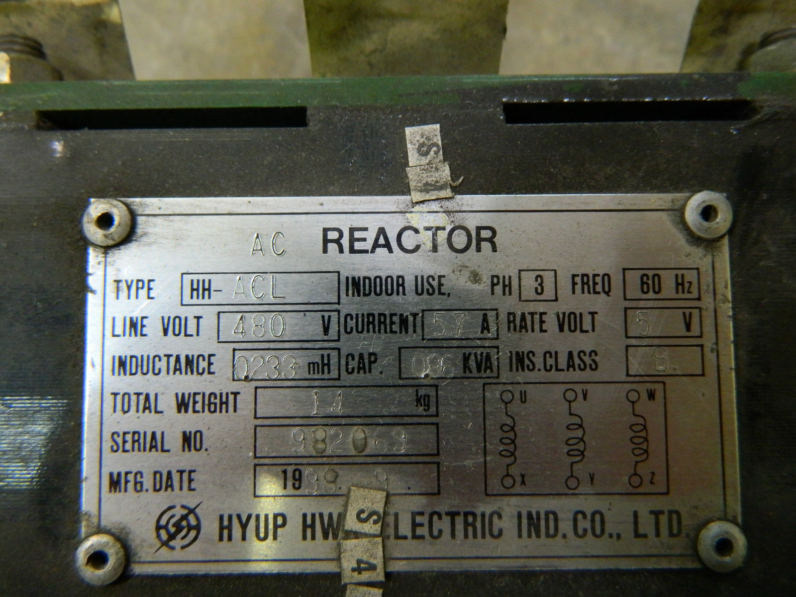 HYUP HWA HH-ACL 0.86KVA 0.8 KVA AC REACTOR 480V 480 V VOLT 3PH 3 PHASE ...