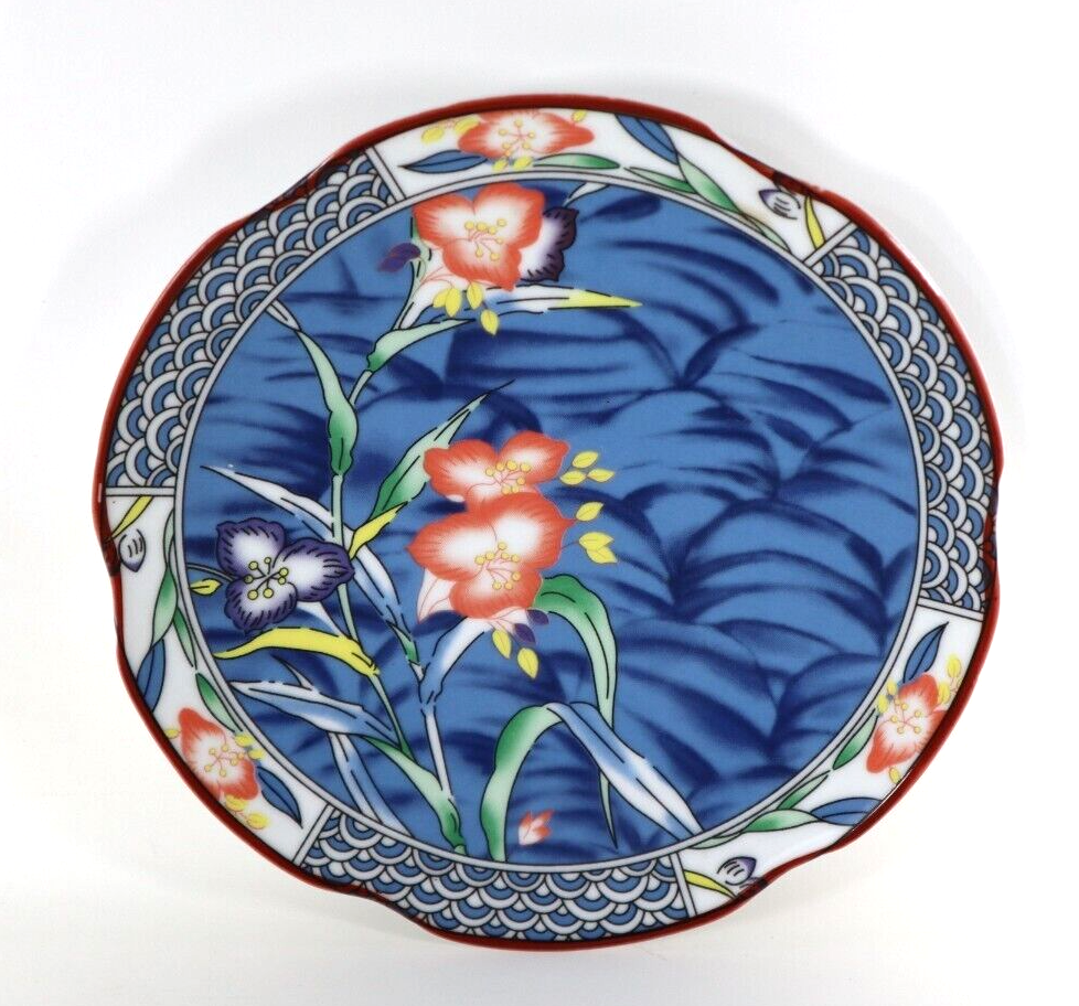 Traditional Japanese Plate Decorative Sweets Flowers Design Blue Orange ...