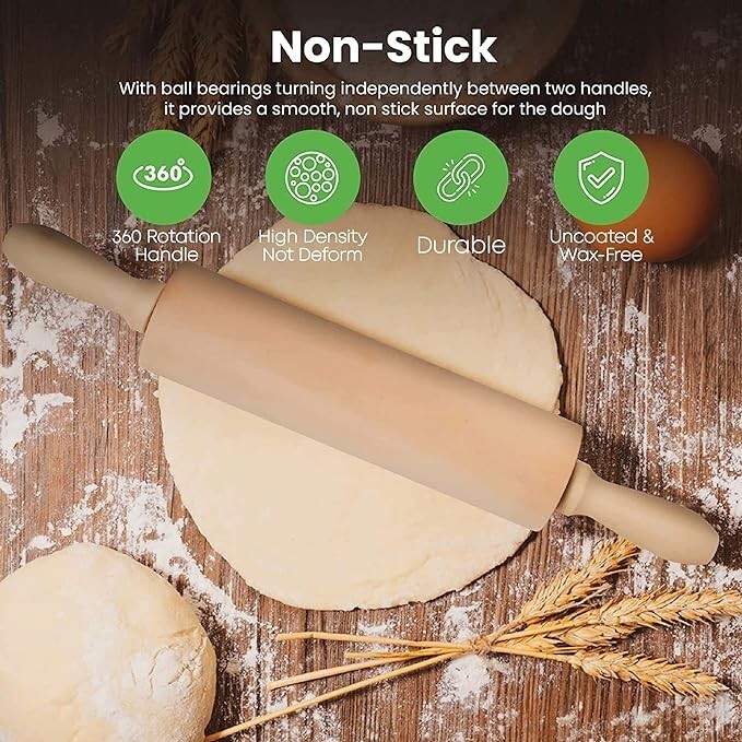 K BASIX Classic Rolling Pin 16.5 Inches, Non-Stick Rolling Pins for ...