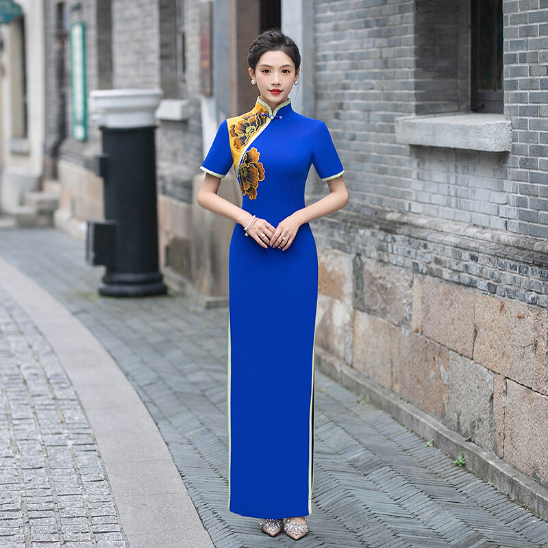 Women Evening Party Qipao Dress Chinese Mum Long Cheongsam Stage ...