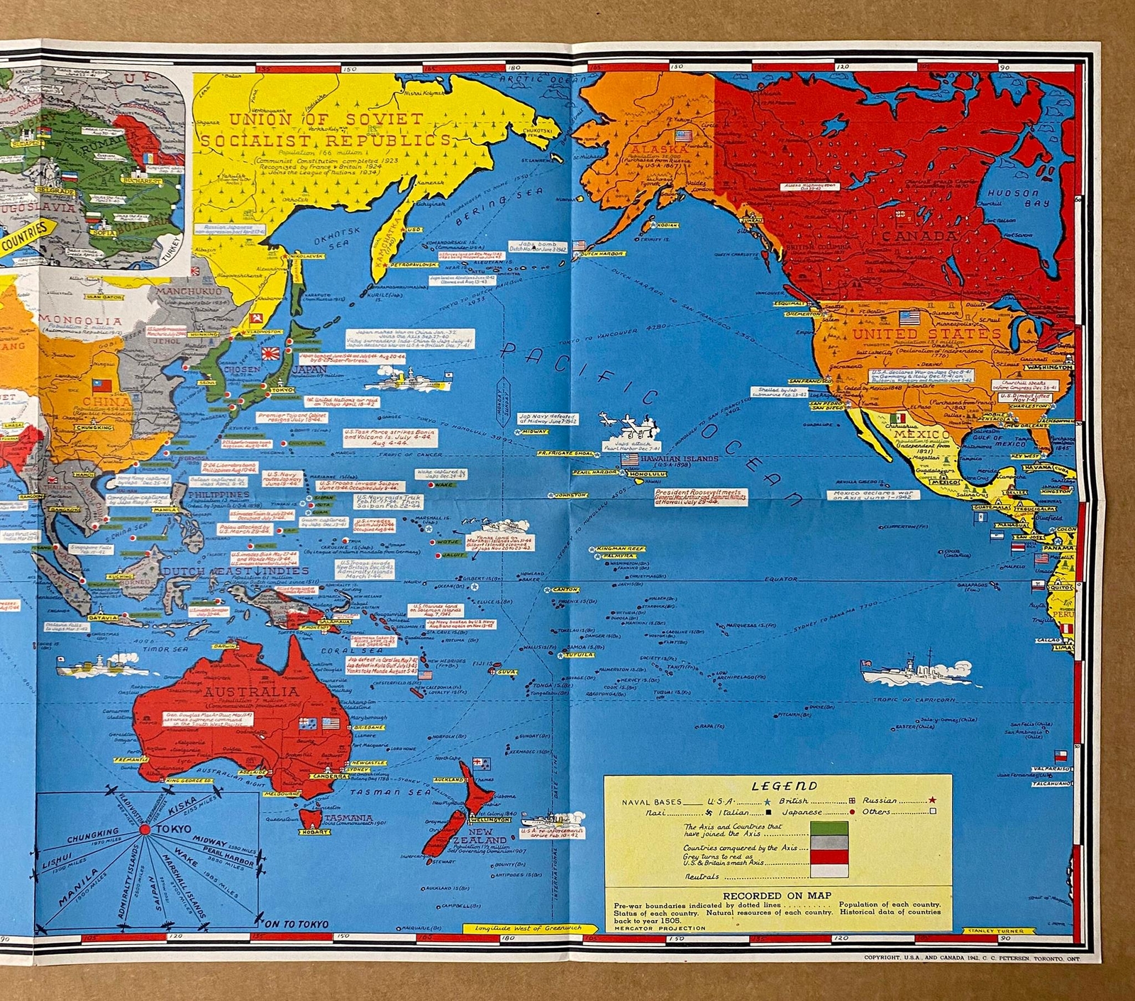 1944 Dated Events War Map Poster Stanley Turner C.C. Peterson Pictorial ...
