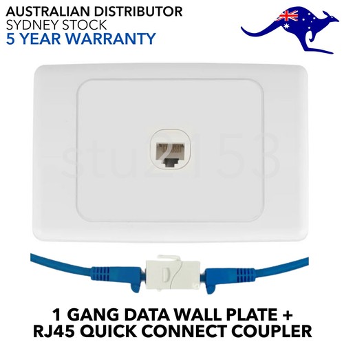 1 Gang Data Wall Plate with Quick Connect COUPLER CAT6 RJ45 Network LAN ...