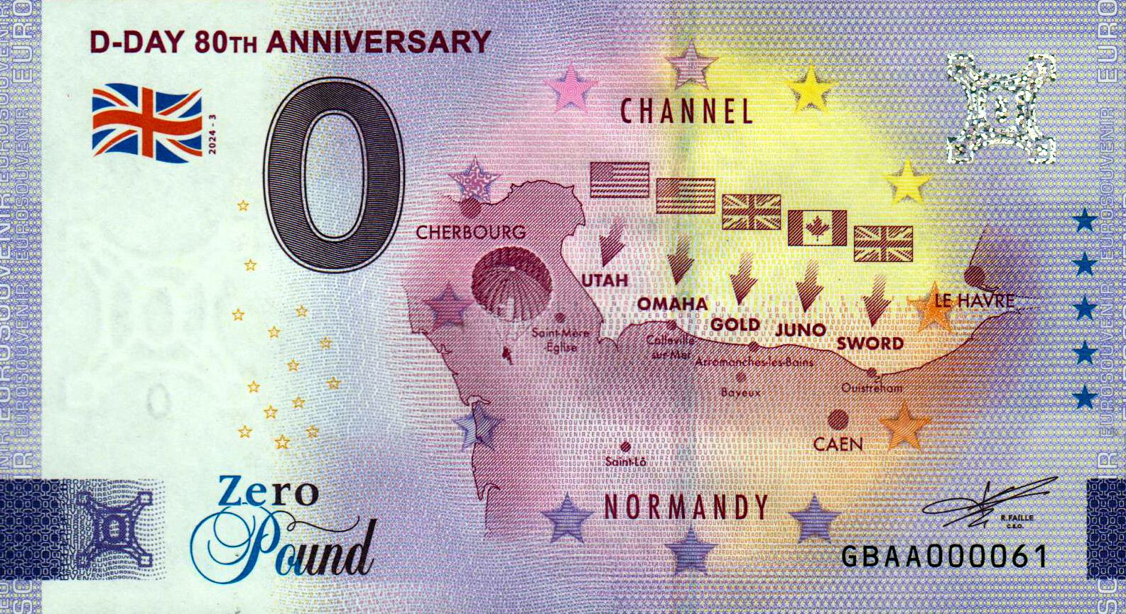 Null Euro Schein - 0 Euro - Großbritannien - D-Day 80th Anniversary ...