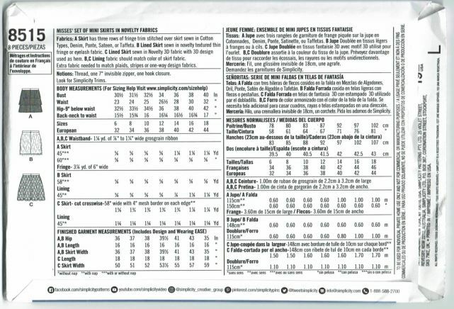 Simplicity Sewing Pattern 8515 Misses Mini Skirts Novelty Fabrics Size 6-18 39363585152 | eBay