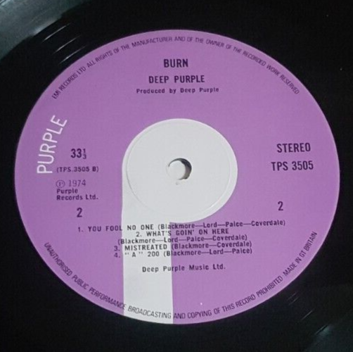 Deep Purple LP EXCELLENT Burn PURPLE Records UK TPS 3505 A-1U B-1U | eBay