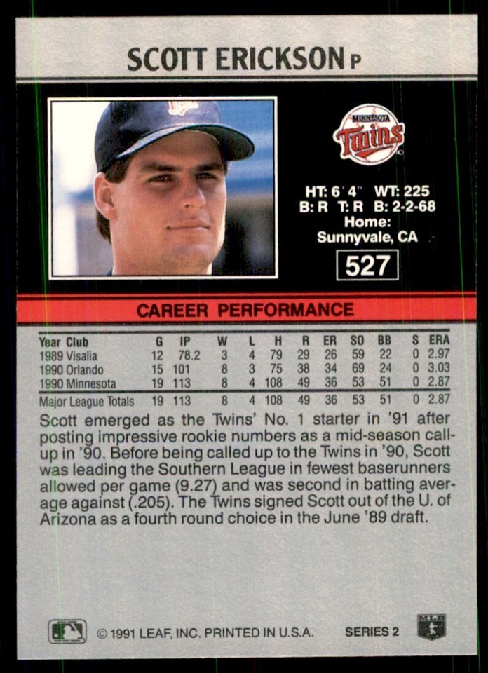 1991 Leaf Scott Erickson Baseball Cards #527 | eBay