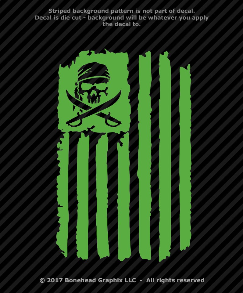 Pirate Skull Distressed Flag Jolly Roger L-XL Vinyl Decal Sticker - 25 ...