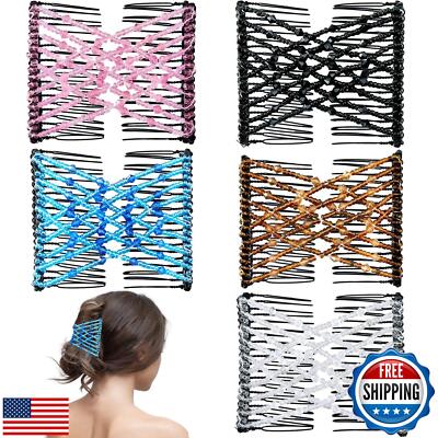 5 Pieces Magic Hair Comb Stretchy Double Comb Elastic Beaded Hair Clips ...