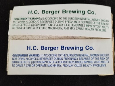 HC Berger Brewing Company Beer Government Warning Labels: New box of ...