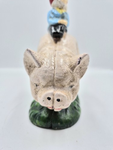 Vintage Gnome Riding A Pig Cast Iron Piggy Bank Elf | eBay