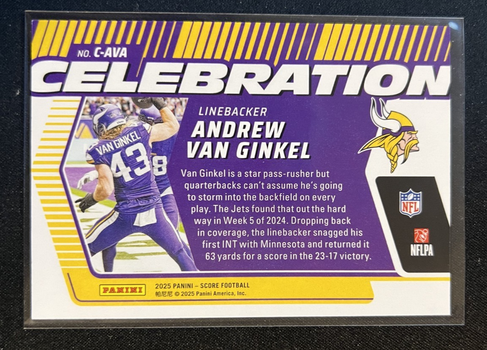 2025 Panini Score Andrew Van Ginkel Celebration Insert Minnesota ...