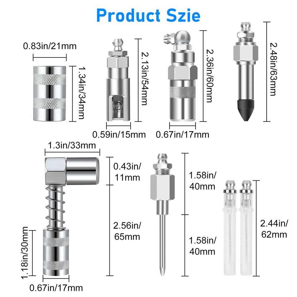8 pcs Grease Gun Accessory Set Needle Nozzle Dispenser 90 Degree ...