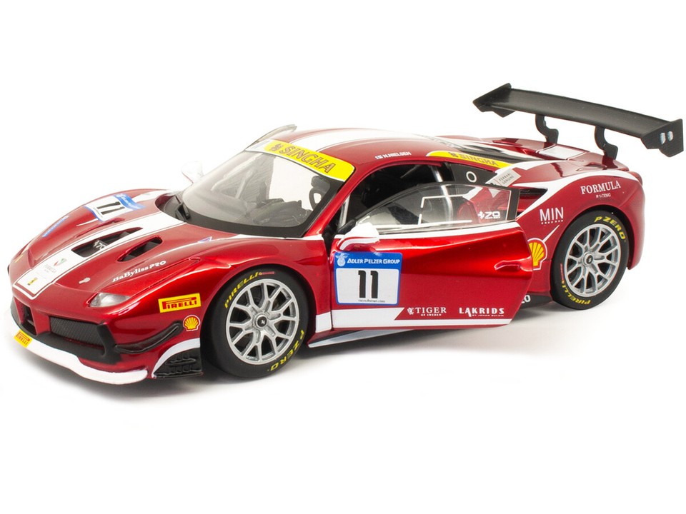 FERRARI 488 CHALLENGE #11 CANDY RED 1/24 DIECAST MODEL CAR BY BBURAGO ...