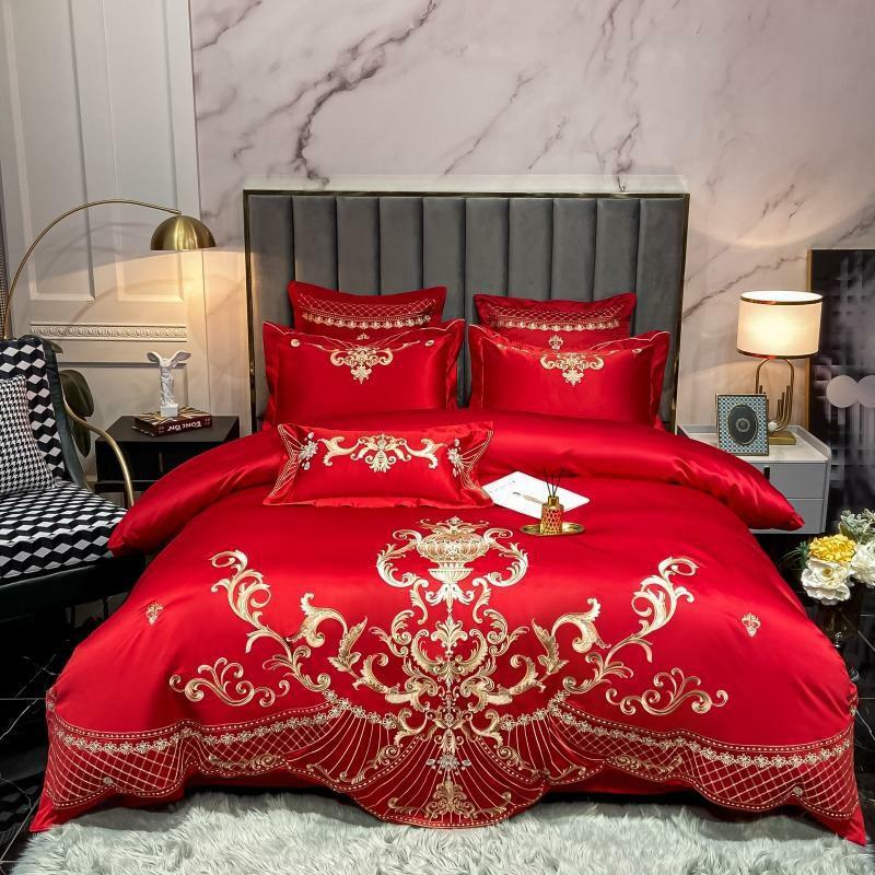 Satin Embroidery Bedding Queen King Size Luxury European Style Duvet ...