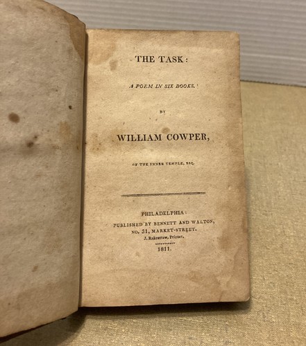 1811 Leather bound The Task a Poem in 6 Books by William Cowper ...