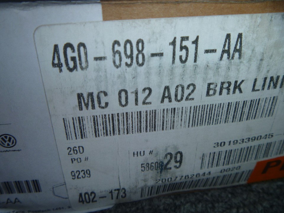 2012-2016 Audi A6 A7 Disc Brake Pad Lining 4G0698151AA OEM New 2013 ...