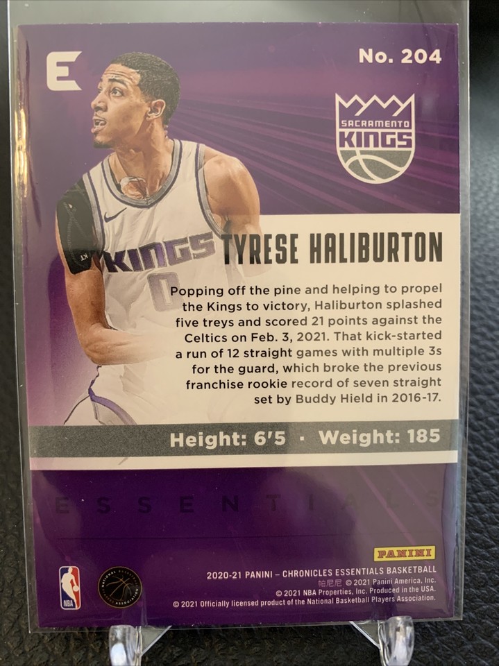 2020-21 Panini Chronicles Tyrese Haliburton Essentials Rookie Card #204 ...