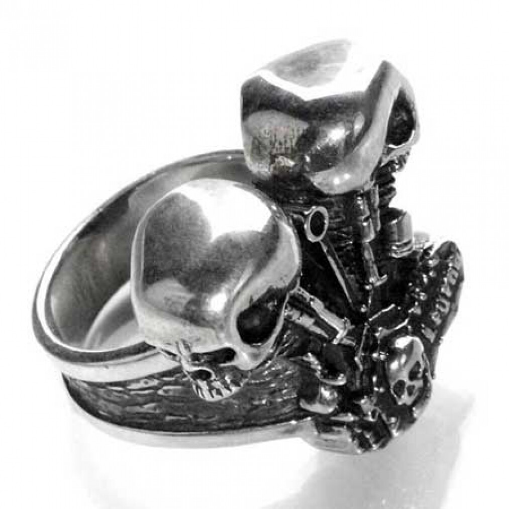 Hardcore 925 Silver- Ring, V2- Motor, Skull, Skull, V-Twin, Chopper | eBay