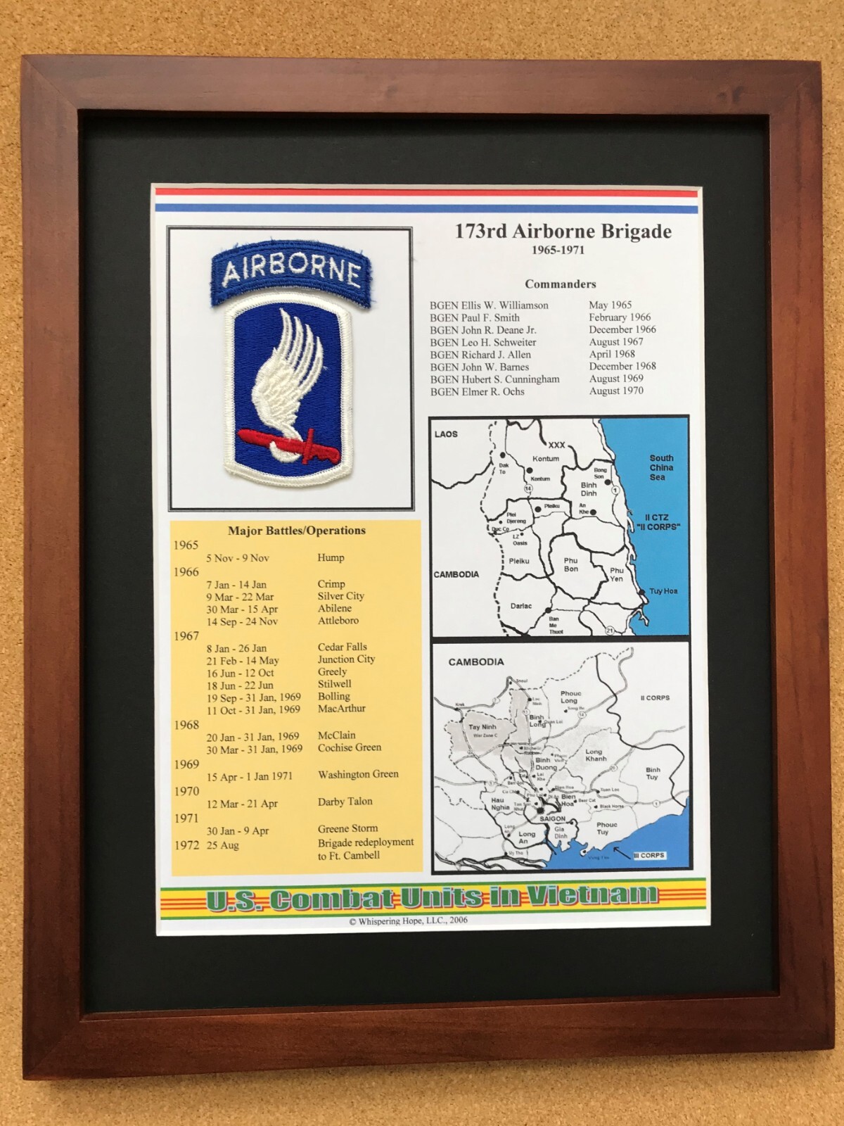 173rd Airborne Brigade Framed Unit Patch & History in Vietnam 11" x 14 ...