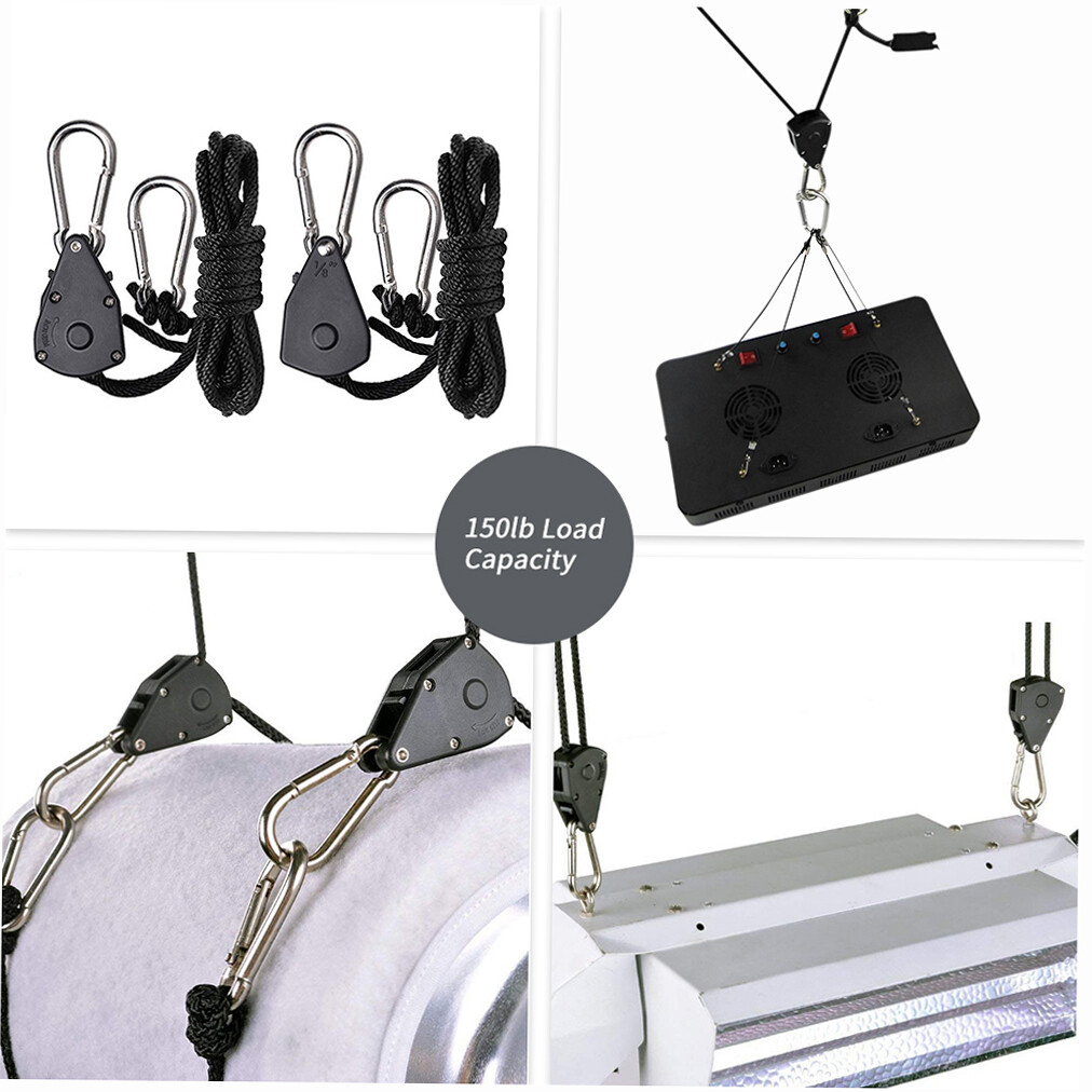 2- Ratchet 1/8 Inch Adjustable Heavy Duty Tie Down Rope Carabiner Hook ...