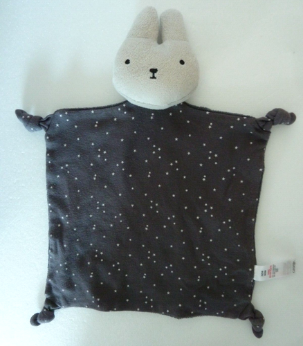 19. DOUDOU PLAT LAPIN GEORGE gris noir étoile blanc extra doux ETAT ...