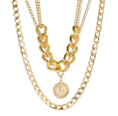 Multilayer Chain Necklace With Coin Gold Tone | eBay