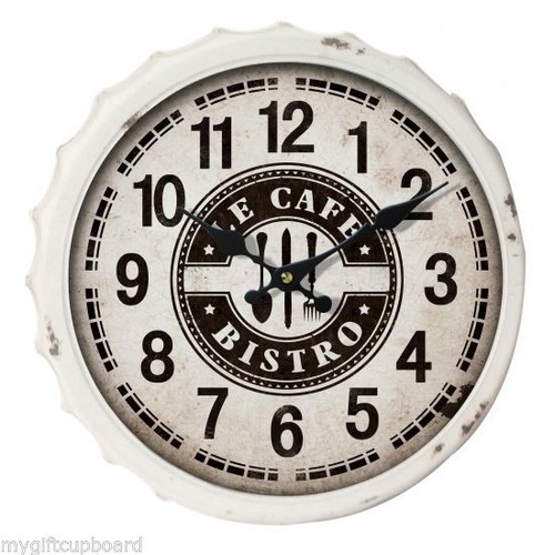 Rustic Distressed Metal Wall Clock "Le Cafe Bistro" Theme Decor - 33 cm ...