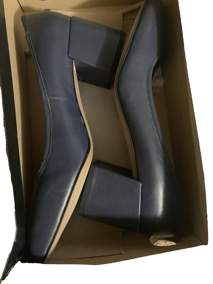 Kenneth Cole Womens Eryn Pump Size 8.5Navy Leather Block Heel Squared ...
