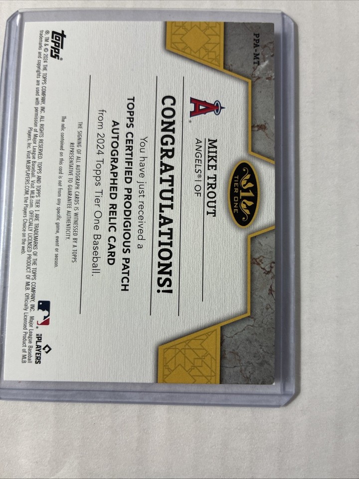 Logo Patch #/10- 2024 Topps Tier One- Mike Trout Auto Patch Relic ...