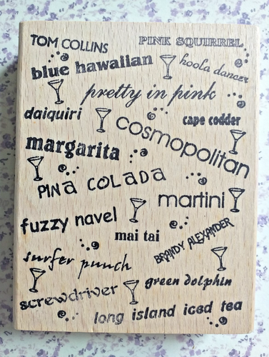Large Rubber Ink Stamp,Various Cocktail Names Design Wood Mount Block ...