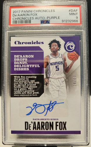 2017 Panini Chronicles De'Aaron Fox Rookie Autograph Purple 14/49 Sac ...