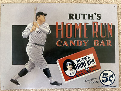 VTG 1991 BABE RUTH Ruth's HOME RUN CANDY BAR Embossed Tin Sign 16 x 12 ...