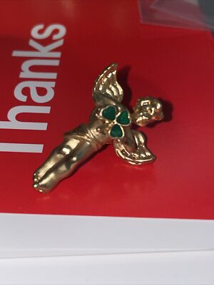 Vintage St Patrick's Day angel pin by Avon cherub shamrock green gold ...