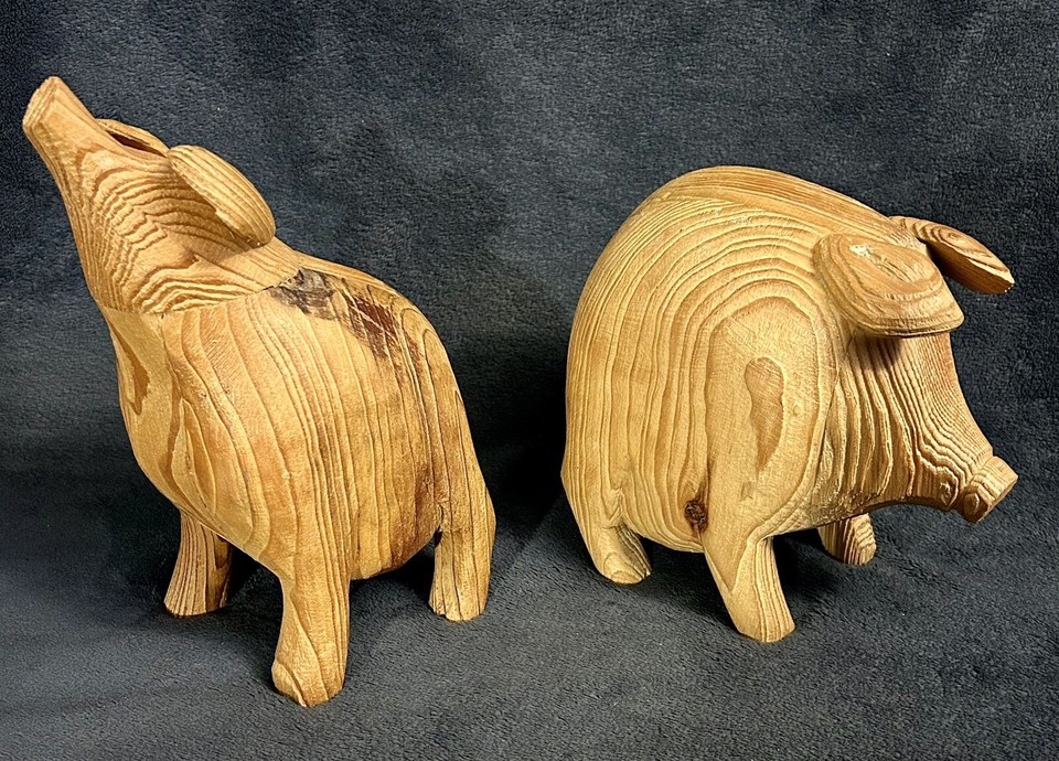Vintage Pair Hand Carved Wenge Wood Wooden Pig Boar Hog Sculptures ...