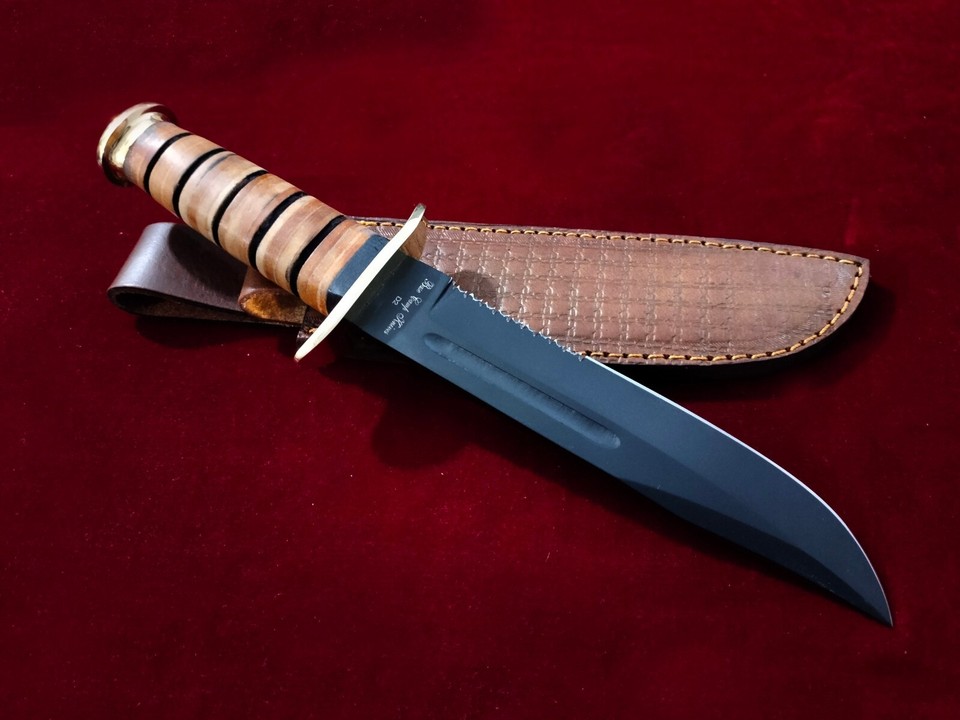 12.4" Base Camp Ka-Bar Style Tactical Leather Handle Fighting /Military ...