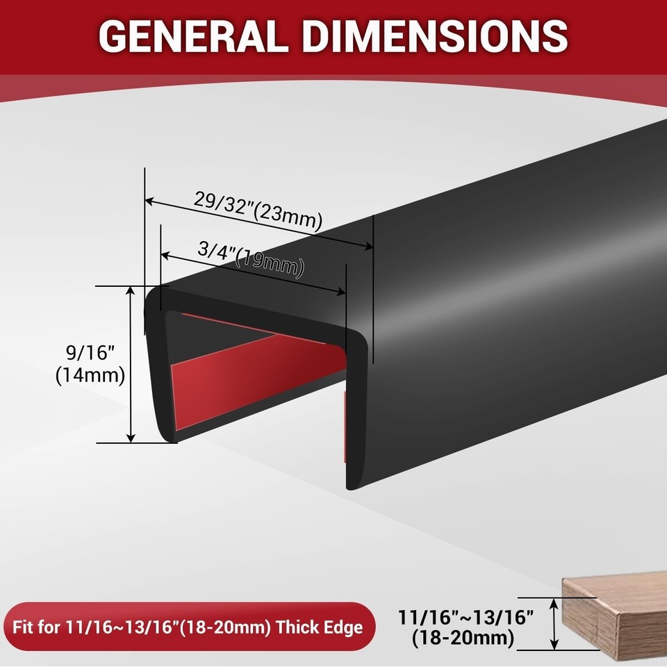 Rubber Edge Trim, 3/4" Self Adhesive Flexible U Channel Edge Protecter ...