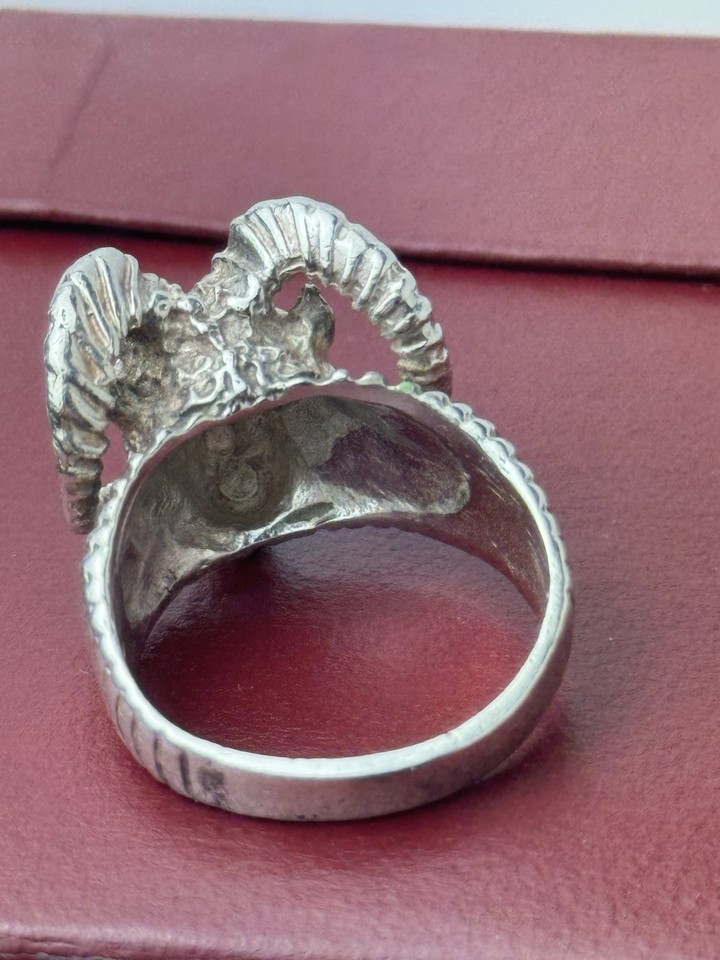 Vintage Sterling Silver 925 Textured Large Rams Head Ring Size 9/ 10.5 ...