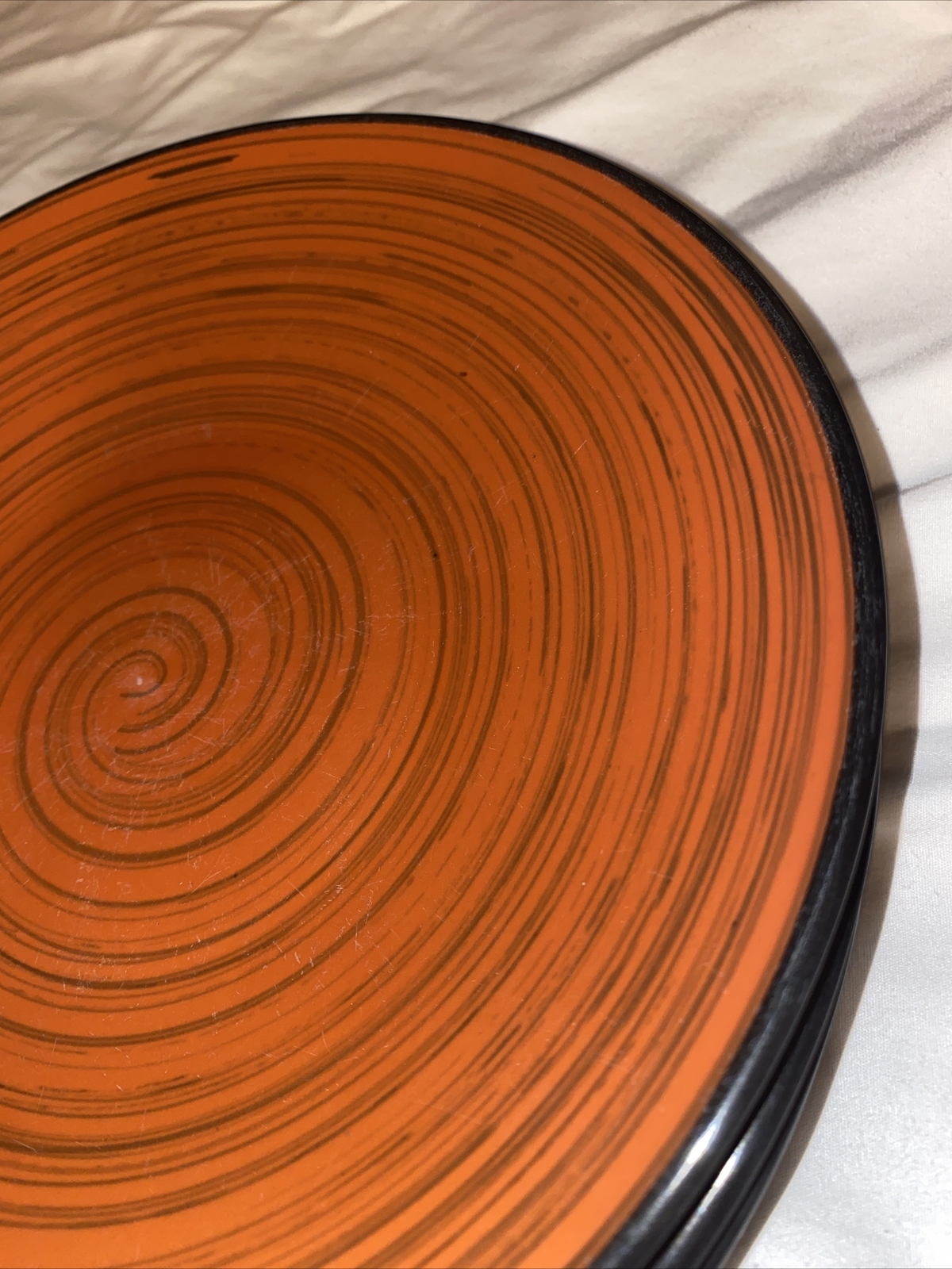 THOMSON Pottery Salad Plates 8 3/8” Set of 4 Orange & Black Swirl EXC ...