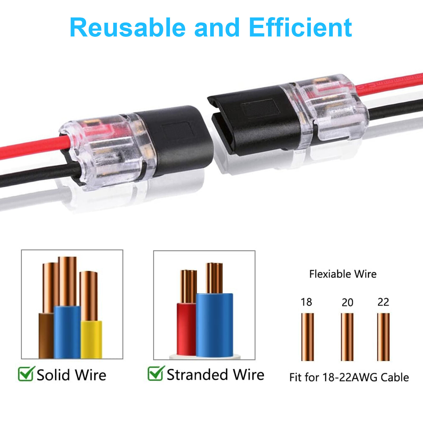 50PCS Double-Wire Cable Plug-in Snap Connector Connections Clamp ...