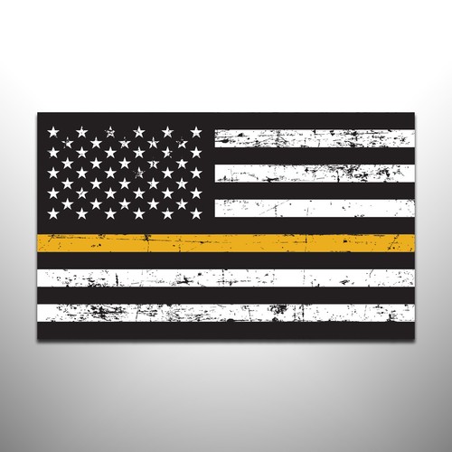 Thin Gold Line Flag Dispatch Distressed Vinyl Sticker Firefighters ...