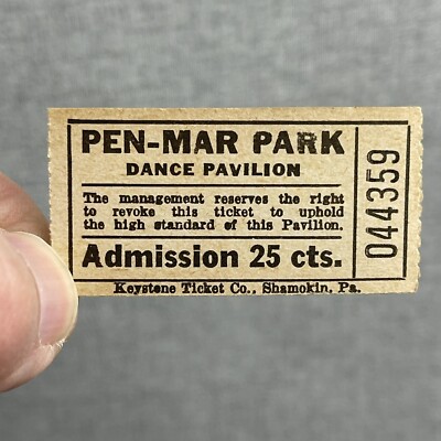 Pen-Mar Park Dance Pavilion Ticket 25cts | eBay