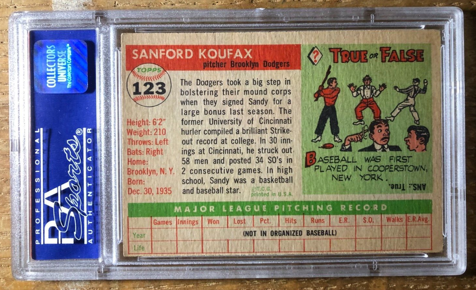 1955 Topps #123 Sandy Koufax RC...PSA 5 EX...Legendary Dodger Icon ...