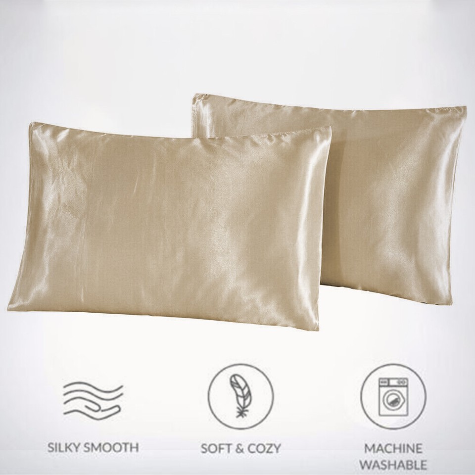 Pack Of 2 Satin Silk Pillowcase Silk Cover King Queen Size Luxury ...