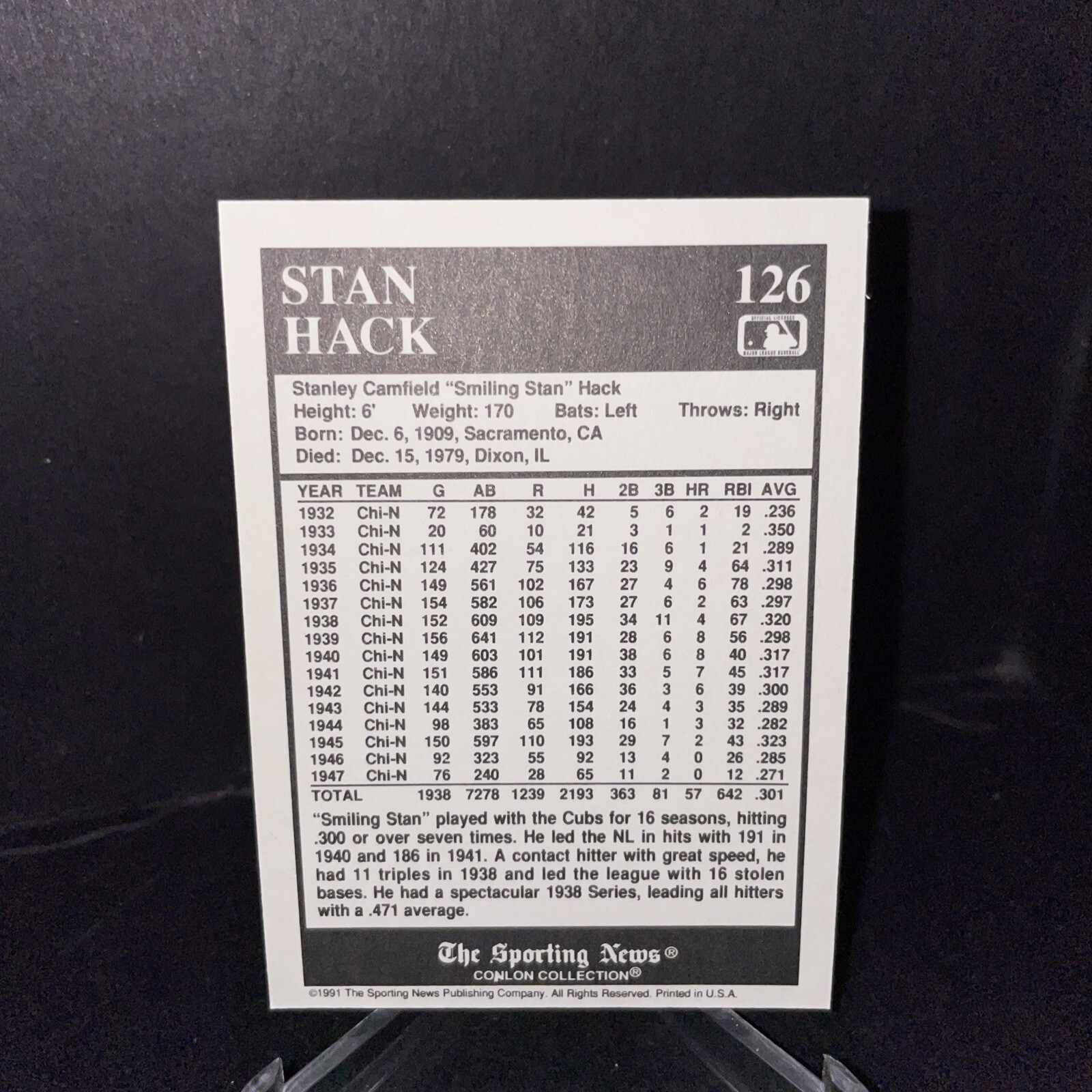 1991 The Sporting News Conlon Collection - #126 Stan Hack for sale ...