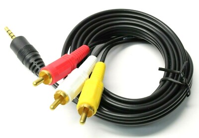 Aux 3.5mm to Composite RCA Yellow White Red Audio Video Camcorder Cable ...