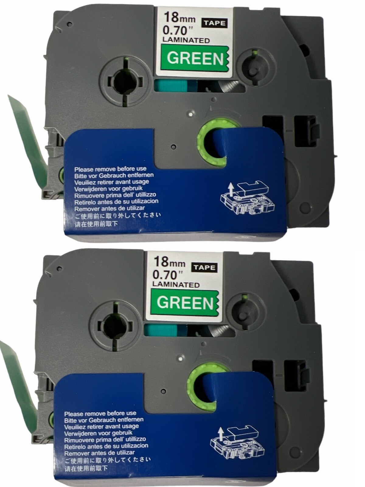 2PK TZ-741 Label Tape Black on Green TZe-741 For Brother P-touch PT ...