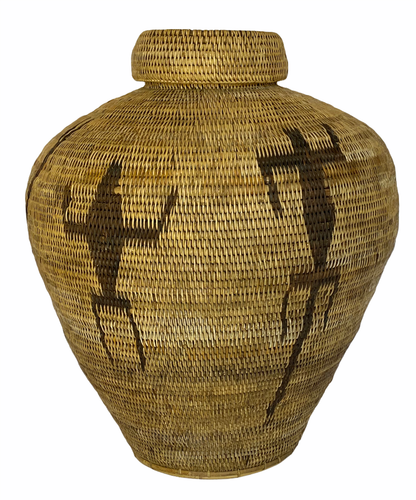 LARGE Indonesian IFUGAO Lidded Rattan RICE STORAGE BASKET with Lizards ...